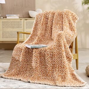 lynnlov throw blanket, super soft fuzzy blanket for couch, sofa, bed, washable lightweight faux rabbit fur blanket, fluffy thick shaggy warm blanket with laundry bag, 50" x 60", orange