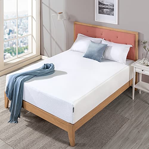 Zinus Ibidun Upholstered Button Tufted Platform Bed/Mattress, Queen, Beige & 12 Inch Green Tea Cooling Gel Memory Foam Mattress/Cooling Gel Foam, Queen