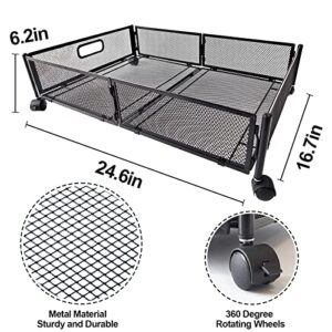 Under Bed Storage,Metal Foldable Under Bed Shoe Storage With Wheels,2 Pack Under Bed Toy Storage,Under Bed Storage with Wheels,Under Bed Storage Containers,Under Bed Shoe Storage Organizer with Handle,Under Bed Rolling Storage for Clothes Shoes Blankets (