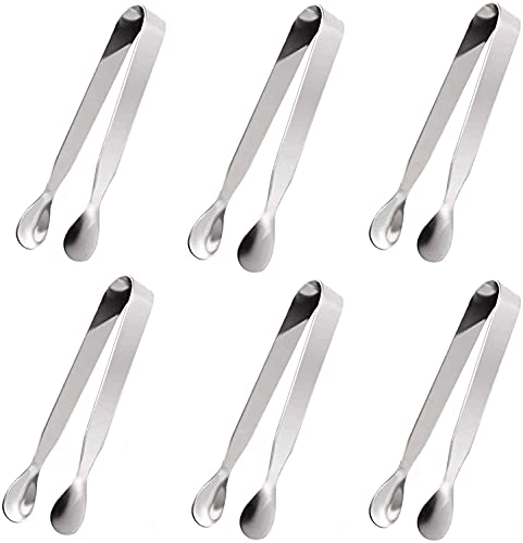 Ice Tongs Sugar Cubes Tongs - Stainless Steel Mini Serving Tongs Appetizers Tongs Small Kitchen Tongs for Tea Party Coffee Bar (6 PCS)