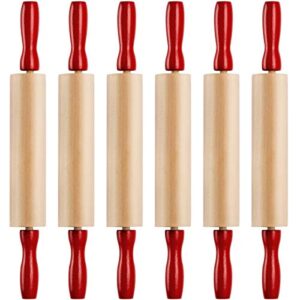 7.5 Inch Kids Wooden Rolling Pins - (Pack of 6) Mini Rolling Pin Set for Crafts, Baking, Cooking, Dough, Art - Wood Rolling Pin with Handles for Kitchen or Children's Imaginative Play