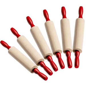 7.5 Inch Kids Wooden Rolling Pins - (Pack of 6) Mini Rolling Pin Set for Crafts, Baking, Cooking, Dough, Art - Wood Rolling Pin with Handles for Kitchen or Children's Imaginative Play