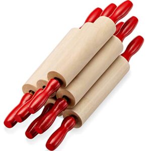 7.5 Inch Kids Wooden Rolling Pins - (Pack of 6) Mini Rolling Pin Set for Crafts, Baking, Cooking, Dough, Art - Wood Rolling Pin with Handles for Kitchen or Children's Imaginative Play