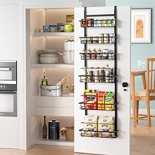 Punmoy 6-Tier Pantry Door Organization and Storage, Over the Door Hanging Storage with 6 Adjustable Shelves, Metal Kitchen Hanging Baskets Organizer for Laundry Room Bathroom