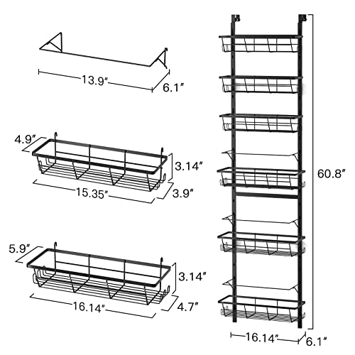 Punmoy 6-Tier Pantry Door Organization and Storage, Over the Door Hanging Storage with 6 Adjustable Shelves, Metal Kitchen Hanging Baskets Organizer for Laundry Room Bathroom