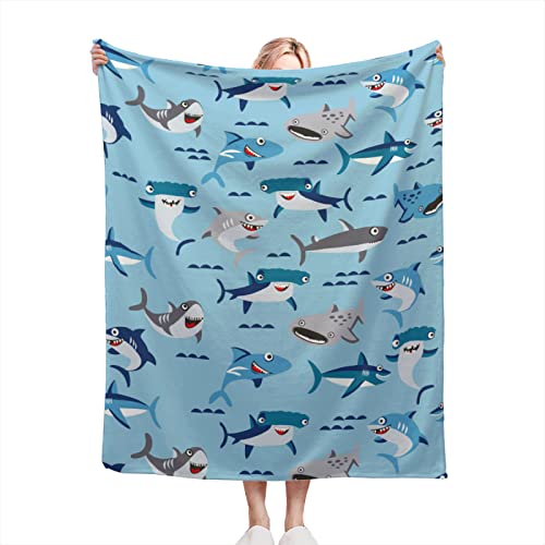 Blue Shark Blanket Soft Fleece Throw Blanket Cozy Fuzzy Warm Flannel Blankets for Women Men for Couch Bed Sofa All Season Gift (White, 50"x40")