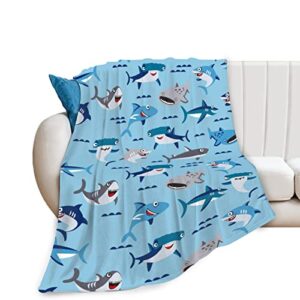 Blue Shark Blanket Soft Fleece Throw Blanket Cozy Fuzzy Warm Flannel Blankets for Women Men for Couch Bed Sofa All Season Gift (White, 50"x40")