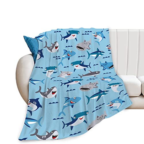 Blue Shark Blanket Soft Fleece Throw Blanket Cozy Fuzzy Warm Flannel Blankets for Women Men for Couch Bed Sofa All Season Gift (White, 50"x40")