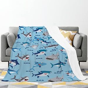 Blue Shark Blanket Soft Fleece Throw Blanket Cozy Fuzzy Warm Flannel Blankets for Women Men for Couch Bed Sofa All Season Gift (White, 50"x40")