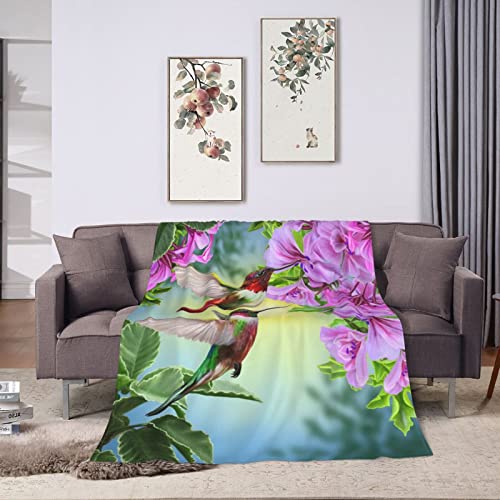 Birds Hummingbird Throw Blanket Soft Cozy Plush Warm Fleece Blanket for Sofa Couch Bed 80"X60"