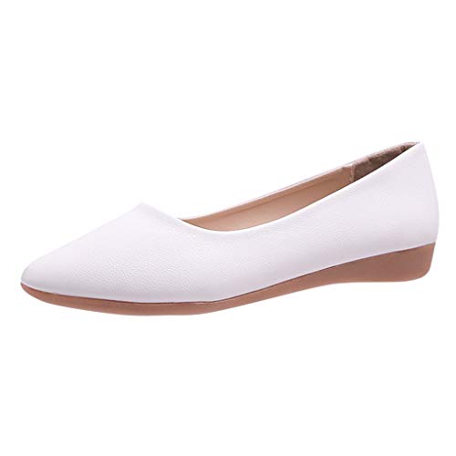 Women's Comfortable Flat Shoes Casual Dress Office Shoes Pointed Toe Slip on Shoes Pointed Toe Ballet Flat Shoes (White, 7.5)