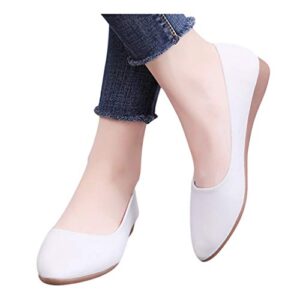 Women's Comfortable Flat Shoes Casual Dress Office Shoes Pointed Toe Slip on Shoes Pointed Toe Ballet Flat Shoes (White, 7.5)