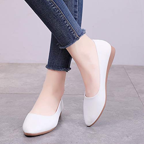 Women's Comfortable Flat Shoes Casual Dress Office Shoes Pointed Toe Slip on Shoes Pointed Toe Ballet Flat Shoes (White, 7.5)