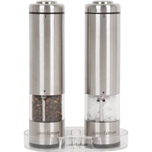 latent epicure battery operated salt and pepper grinder set (pack of 2 mills) - complimentary mill rest | bright light | adjustable coarseness |