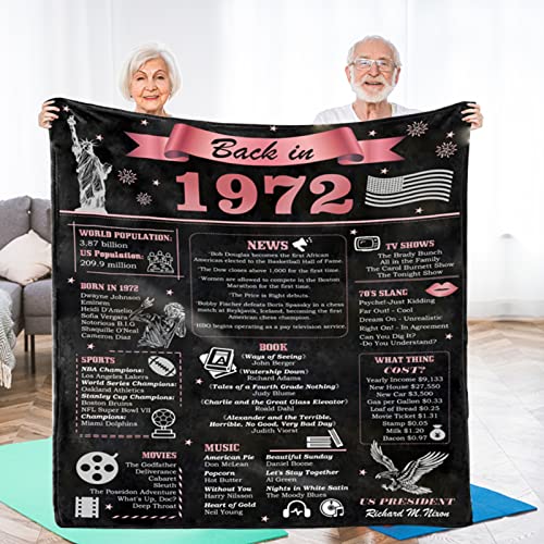 50th Birthday Blanket Gift for Women or Men Blanket, 60 * 79 inches Back in 1972 Blanket 50th Birthday Blanket Anniversary/Weeding/Decorations/Weeding Gift for Wife, Husband, Mom or Dad(1972 red)