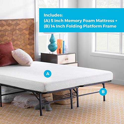 Linenspa 5 Inch Gel Memory Foam Mattress with Linenspa 14 Inch Folding Platform Bed Frame - Twin