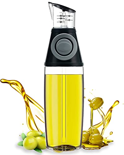 Oil Dispenser Bottle, 17oz Olive Oil Dispenser Oil Sprayer, Clear Glass Refillable Oil and Vinegar Dispenser Bottle with Measuring Scale Pump for Kitchen, Cooking, Salads, Baking Frying, BBQ (Clear)