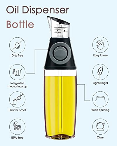 Oil Dispenser Bottle, 17oz Olive Oil Dispenser Oil Sprayer, Clear Glass Refillable Oil and Vinegar Dispenser Bottle with Measuring Scale Pump for Kitchen, Cooking, Salads, Baking Frying, BBQ (Clear)