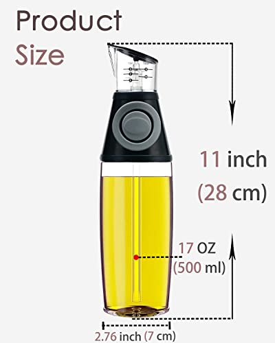 Oil Dispenser Bottle, 17oz Olive Oil Dispenser Oil Sprayer, Clear Glass Refillable Oil and Vinegar Dispenser Bottle with Measuring Scale Pump for Kitchen, Cooking, Salads, Baking Frying, BBQ (Clear)