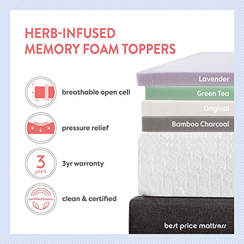 Best Price Mattress 4 Inch Ventilated Memory Foam Mattress Topper, CertiPUR-US Certified, Queen