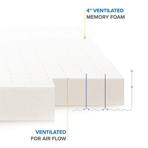 Best Price Mattress 4 Inch Ventilated Memory Foam Mattress Topper, CertiPUR-US Certified, Queen