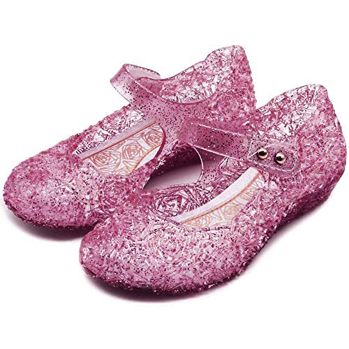 Mercatoo Princess Costumes Jelly Flat Shoes, Cosplay Birthday Party Dress Up Sandals for Little Girls, Toddler or Kids (Pink, 11 Little Kid)