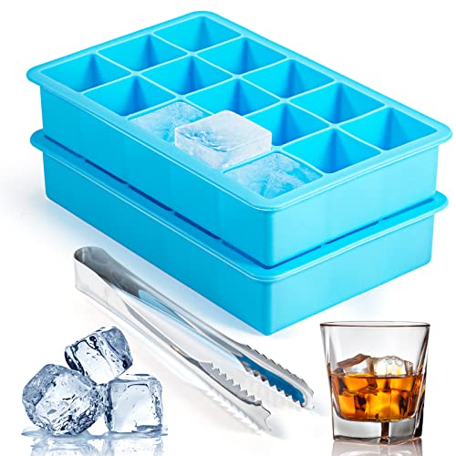 2 Pack Ice Cube Trays, ZDPMK Silicone Ice Cube Trays Molds，Easy Release Flexible Ice Cube Molds 15 Ice Cubes Tray for Freezer，Cocktail，Whiskey，Reusable & BPA Free