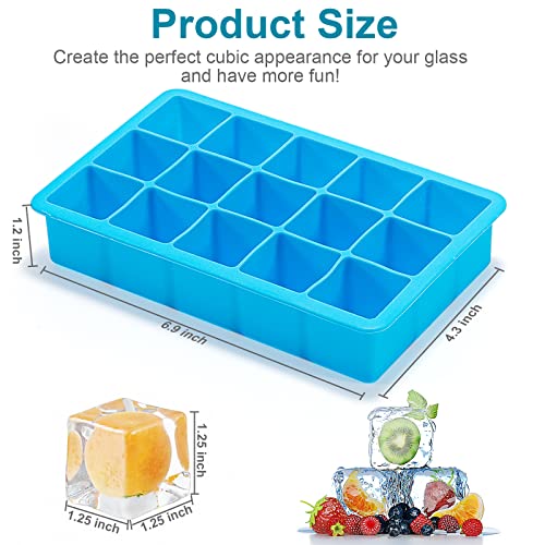 2 Pack Ice Cube Trays, ZDPMK Silicone Ice Cube Trays Molds，Easy Release Flexible Ice Cube Molds 15 Ice Cubes Tray for Freezer，Cocktail，Whiskey，Reusable & BPA Free