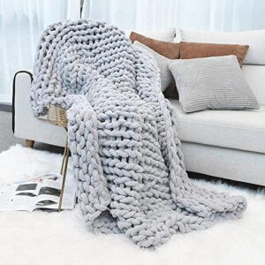 twomissone luxury chunky knit chenille bed blanket 50x60 large knitted throw blanket warm soft cozy blankets for cuddling up in bed, on the couch or sofa (50"x60")