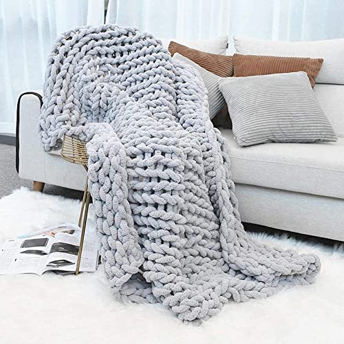 Twomissone Luxury Chunky Knit Chenille Bed Blanket 50x60 Large Knitted Throw Blanket Warm Soft Cozy Blankets for Cuddling up in Bed, on The Couch or Sofa (50"x60")