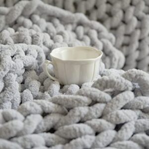 Twomissone Luxury Chunky Knit Chenille Bed Blanket 50x60 Large Knitted Throw Blanket Warm Soft Cozy Blankets for Cuddling up in Bed, on The Couch or Sofa (50"x60")