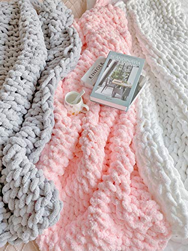 Twomissone Luxury Chunky Knit Chenille Bed Blanket 50x60 Large Knitted Throw Blanket Warm Soft Cozy Blankets for Cuddling up in Bed, on The Couch or Sofa (50"x60")