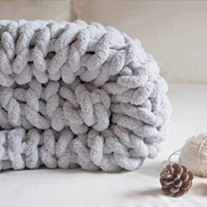 Twomissone Luxury Chunky Knit Chenille Bed Blanket 50x60 Large Knitted Throw Blanket Warm Soft Cozy Blankets for Cuddling up in Bed, on The Couch or Sofa (50"x60")