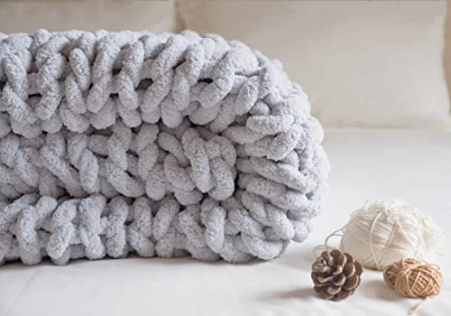 Twomissone Luxury Chunky Knit Chenille Bed Blanket 50x60 Large Knitted Throw Blanket Warm Soft Cozy Blankets for Cuddling up in Bed, on The Couch or Sofa (50"x60")