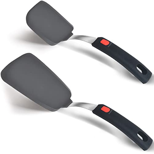 2 Pack Flexible Silicone Spatula Turner, 600°F Heat Resistant Silicone Spatula Set for Nonstick Cookware, Kitchen Silicone Cooking Utensil Set for Egg Pancake Flipper/Heat Resistant Silicone Grip