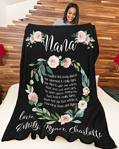 Nana Flower Grandkids Gifts Blanket,Customized Gifts for Nana, Throw Blanket Nana Birthday Gifts , Nana Blanket Throw, Nana Gifts from Grandkids, Christmas Nana Gifts for Grandma. (A0 - Nana), Full