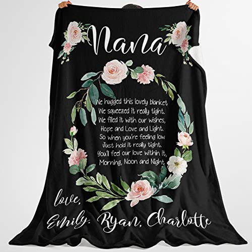 Nana Flower Grandkids Gifts Blanket,Customized Gifts for Nana, Throw Blanket Nana Birthday Gifts , Nana Blanket Throw, Nana Gifts from Grandkids, Christmas Nana Gifts for Grandma. (A0 - Nana), Full