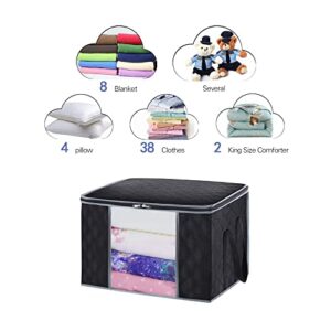 Blanket Storage Bins Clothes Organizer Storage Containers with Lids for Laundry Bedroom Room Organization Bedding Foldable with Sturdy Zipper, Clear Window, 3 Pack, 90L