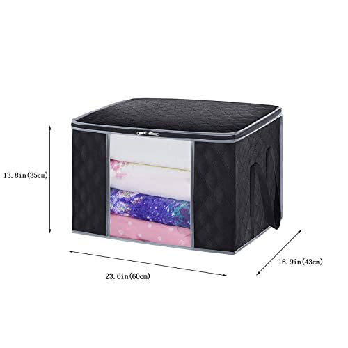 Blanket Storage Bins Clothes Organizer Storage Containers with Lids for Laundry Bedroom Room Organization Bedding Foldable with Sturdy Zipper, Clear Window, 3 Pack, 90L