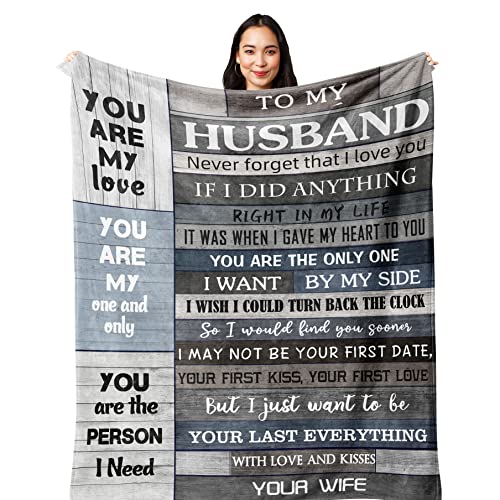 POQUSH Gift for Him/Husband/Men,Husband Birthday Gift, Fathers Day Anniversary Valentines Gifts for Husband, Husband Gifts from Wife, Romantic Presents I Love You Gifts Blanket 60''x50''