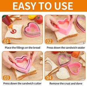 Sandwich Cutter and Sealer Set,14 Pcs Uncrustables Maker Bread Cutters DIY Cookie Cutters Fruit Vegetable Cutter Shapes for Kids Boys & Girls Bento Lunch Box with 16 pcs Animal Food Picks