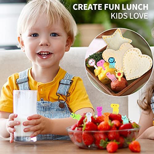 Sandwich Cutter and Sealer Set,14 Pcs Uncrustables Maker Bread Cutters DIY Cookie Cutters Fruit Vegetable Cutter Shapes for Kids Boys & Girls Bento Lunch Box with 16 pcs Animal Food Picks