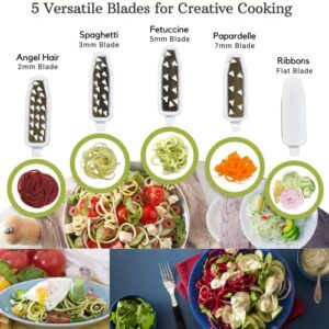 Brieftons QuickFold 5-Blade Spiralizer: Versatile & Compact Foldable Vegetable Spiral Slicer, Best Veggie Pasta Spaghetti Maker for Low Carb/Paleo/Gluten-Free with Brush & 4 Recipe Ebooks