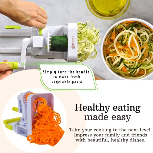 Brieftons QuickFold 5-Blade Spiralizer: Versatile & Compact Foldable Vegetable Spiral Slicer, Best Veggie Pasta Spaghetti Maker for Low Carb/Paleo/Gluten-Free with Brush & 4 Recipe Ebooks