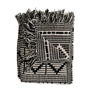 Bloomingville Black & Beige Woven Cotton Blend Blanket with Fringe Throw, One Size fits All, Black