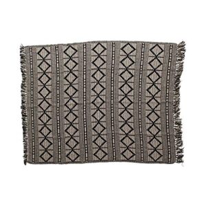 Bloomingville Black & Beige Woven Cotton Blend Blanket with Fringe Throw, One Size fits All, Black