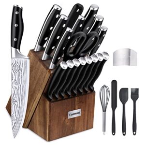 knife set, 23 pcs kitchen knife set with block & sharpener rod, high carbon stainless steel chef knife set, ultra sharp, full-tang design