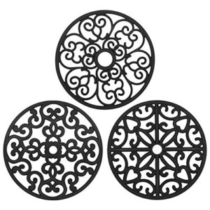 chefbee 3pcs silicone trivet mat - trivets for hot dishes, table, countertop, non-slip heat resistant modern kitchen trivets, teapot trivet - flexible black trivet set