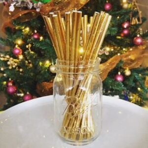 125 PCS Gold Paper Straws Biodegradable Metallic Drinking Decoration Disposable - Boxed 5 Individual Packs of 25 Units