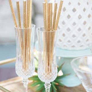 125 PCS Gold Paper Straws Biodegradable Metallic Drinking Decoration Disposable - Boxed 5 Individual Packs of 25 Units